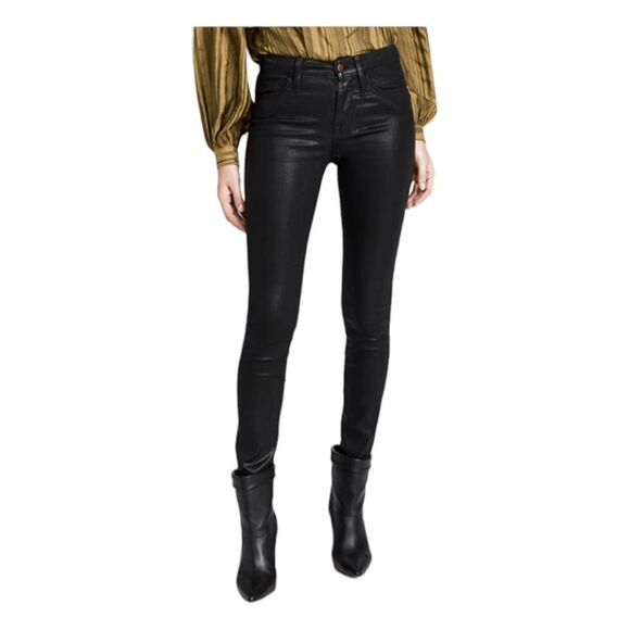 Frame Denim | Jeans | Frame Le Skinny High Rise Black Noir Coated Denim ...